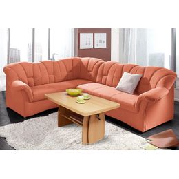 Ecksofa DOMO collection, B:242cm H:84cm T:190cm, orange, Struktur ( 90% Polyester, 10% Polyacryl);Microfaser PRIMABELLE (100% Polyester);Kunstleder