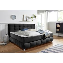 Boxspringbett Home Affaire, B:174cm L:211cm, grau, Struktur (100% Polyester);Bezug der Spiegelfläche Matratzendrell aus 100% Polyester;Samtoptik