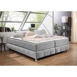 Boxspringbett Home Affaire, B:186cm L:226cm, grau, Komplettbetten, "Salo", Ohne Kopfteil, inkl. Topper, auch in &Uuml;berl&auml;nge 220 cm