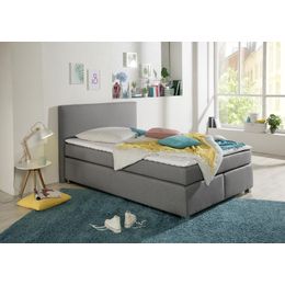 Boxspringbett Home Affaire, B:147cm L:230cm, grau, Komplettbetten, "Eliana", inkl. Topper, in 4 Breiten, 3 Matratzenarten und 2 H&auml;rtegraden