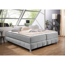 Boxspringbett Home Affaire, B:166cm L:206cm, grau, Komplettbetten, "Salo", Ohne Kopfteil, inkl. Topper, auch in &Uuml;berl&auml;nge 220 cm