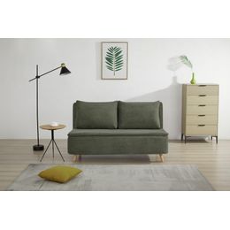 2-Sitzer Home Affaire, B:145cm T:85cmgr&uuml;n, 100% Polyester, Sofas, "AINSLEY 140 cm - verstellbare R&uuml;ckenlehne", wandelbar zum G&auml;stebett, Relaxsofa,