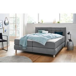Boxspringbett Home Affaire, B:214cm L:211cm, grau, Struktur (100% Polyester);Bezug der Spiegelfl&auml;che Matratzendrell aus 100% Polyester;Samtoptik