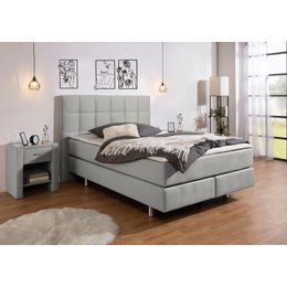 Boxspringbett Home Affaire, B:158cm L:210cm, grau, Komplettbetten, "Loomis", inkl. Topper, wahlweise in H2, H3 oder H4 erh&auml;ltlich