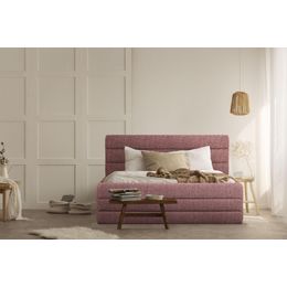 Polsterbett Home Affaire, B:173cm H:124cm L:214cm, rot, Struktur (70% recyceltes Polyester, 30% Polyester), Betten, "Merrit", Quernaht im Kopf- und