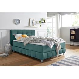 Boxspringbett Home Affaire, B:154cm L:211cm, blau, Struktur (100% Polyester);Bezug der Spiegelfl&auml;che Matratzendrell aus 100% Polyester;Samtoptik