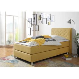 Boxspringbett Home Affaire, L:218cm, gelb, 100% Polyester, Komplettbetten, "Parla", incl. Topper, 4 Farben in 4 Breiten, 2 H&auml;rtegraden, 3