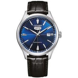Citizen Herren Automatikuhr, schwarz, Armbanduhren, Armbanduhr, Mechanische Uhr, Herrenuhr, Datum, Lederarmband