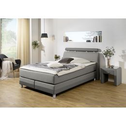 Boxspringbett Home Affaire, B:152cm L:217cm, grau, Komplettbetten, "Rocklin", in H2, H3 oder H4 erh&auml;ltlich