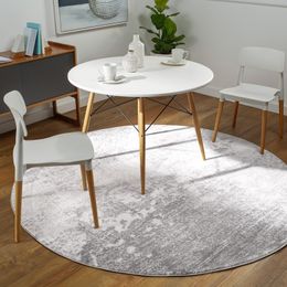 Teppich LIVABLISS, H:9mm &Oslash;:160cm, grau, Kunstfaser, Wohnzimmer, Teppiche, "BANGKOK", Designerteppich in Marmor Optik, Kurzflor