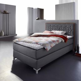 Boxspringbett Home Affaire, B:109cm L:212cm, grau, Bezug Topper 100% Polyester;Kunstleder, Komplettbetten, "Coos", mit besonderer Steppung im