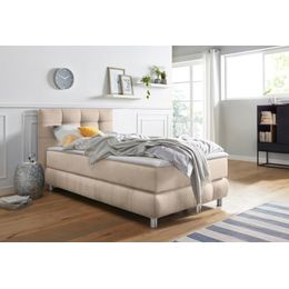 Boxspringbett Home Affaire, B:104cm L:211cm, beige, Struktur (100% Polyester);Bezug der Spiegelfl&auml;che Matratzendrell aus 100% Polyester;Samtoptik