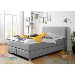 Boxspringbett Home Affaire, L:218cm, grau, 100% Polyester, Komplettbetten, "Parla", incl. Topper, 4 Farben in 4 Breiten, 2 H&auml;rtegraden, 3