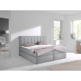 Boxspringbett Home Affaire, B:195cm L:210cm, grau, Feinstruktur(100% Polyester);Bezug der Spiegelfl&auml;che Matratzendrell aus 100% Polyester,