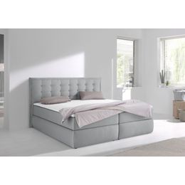Boxspringbett Home Affaire, B:215cm L:210cm, grau, Feinstruktur(100% Polyester);Bezug der Spiegelfl&auml;che Matratzendrell aus 100% Polyester,