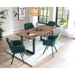 Essgruppe Salesfever, gr&uuml;n, Massivholz, Metall, Polyester, Sitzm&ouml;bel-Sets, "Stilvolle Essgruppe", 5-teilige Sitzgruppe mit 360 Drehplatte und echter