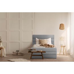 Polsterbett Home Affaire, B:103cm H:124cm L:214cm, grau, Struktur (70% recyceltes Polyester, 30% Polyester), Betten, "Merrit", Quernaht im Kopf- und
