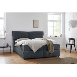 Boxspringbett Home Affaire, B:188cm L:225cm, blau, Struktur weich (85% Polyester/15% Nylon), Komplettbetten, "Jenson", in 4 Farben, 4 Breiten, 3