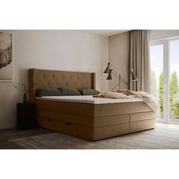 Boxspringbett Home Affaire, B:141cm L:210cm, beige, Samtoptik (100% Polyester);Struktur (100% Polyester), Komplettbetten, "Elegance", mit sch&ouml;ner
