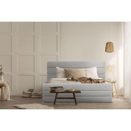 Polsterbett Home Affaire, B:193cm H:124cm L:214cm, beige, Struktur (70% recyceltes Polyester, 30% Polyester), Betten, "Merrit", Quernaht im Kopf- und