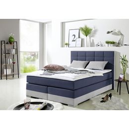 Boxspringbett Home Affaire, B:153cm L:210cm, blau, Komplettbetten, inklusive Topper und Wendekissen