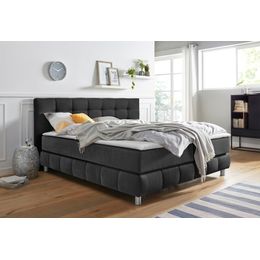 Boxspringbett Home Affaire, B:194cm L:211cm, grau, Struktur (100% Polyester);Bezug der Spiegelfl&auml;che Matratzendrell aus 100% Polyester;Samtoptik