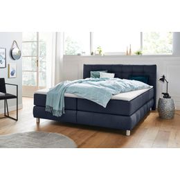 Boxspringbett Home Affaire, B:214cm L:211cm, blau, Struktur (100% Polyester);Bezug der Spiegelfl&auml;che Matratzendrell aus 100% Polyester;Samtoptik