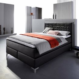 Boxspringbett Home Affaire, B:149cm L:212cm, schwarz, Bezug Topper 100% Polyester;Kunstleder, Komplettbetten, "Coos", mit besonderer Steppung im
