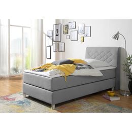 Boxspringbett Home Affaire, L:218cm, grau, 100% Polyester, Komplettbetten, "Parla", incl. Topper, 4 Farben in 4 Breiten, 2 H&auml;rtegraden, 3