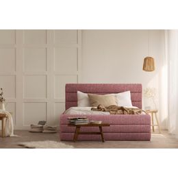 Polsterbett Home Affaire, B:173cm H:124cm L:234cm, rot, Struktur (70% recyceltes Polyester, 30% Polyester), Betten, "Merrit", Quernaht im Kopf- und