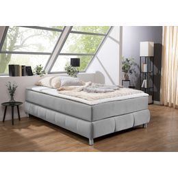 Boxspringbett Home Affaire, B:126cm L:206cm, grau, Komplettbetten, "Salo", Ohne Kopfteil, inkl. Topper, auch in &Uuml;berl&auml;nge 220 cm