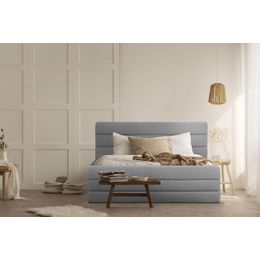 Polsterbett Home Affaire, B:173cm H:124cm L:214cm, grau, Struktur (70% recyceltes Polyester, 30% Polyester), Betten, "Merrit", Quernaht im Kopf- und