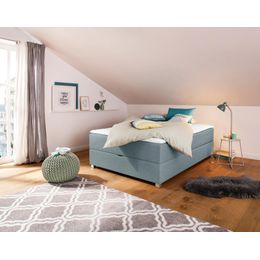 Boxbett Home Affaire, B:140cm L:200cm, blau, Struktur fein (100% Polyester), Komplettbetten, "Alexis", ohne Kopfteil - ideal f&uuml;r R&auml;ume mit