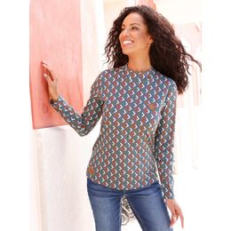 Casual Looks Damen Stehkragenshirt "Stehkragen-Shirt", blau, Gr. 50, gemustert, mehrfarbig, 95% Baumwolle, 5% Elasthan, Shirts