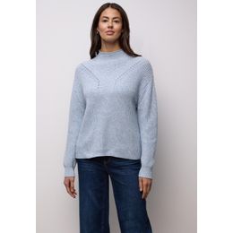 Longpullover Street One, Damen, Gr. 44, frosted blau, Web, 100% Baumwolle, unifarben, comfort fit normal, Rundhals, B&uuml;ndchen, Pullover Longpullover