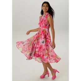 Damen Cocktailkleid, schwarz, Gr. 46, Aniston SELECTED, bedruckt, gebl&uuml;mt, Chiffon, Obermaterial: 100% Polyester. Futter: 100% Polyester, Kleider,