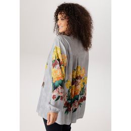 ANISTON PLUS Damen Schlupfblusehellblau, bedruckt, Gr. 52, gebl&uuml;mt, Web, Obermaterial: 100% Viskose, Blusen
