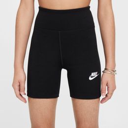 Shorts Nike Sportswear "Nike Sportswear Classic Girls' High-Waisted 5" Biker Shorts", Jungen, Gr. XS (116/122), N-Gr, schwarz, wei&szlig;, Obermaterial: 50% Baumwolle, 42% Polyester, 8% Elasthan, Hosen Shorts