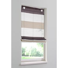 Raffrollo Home Wohnideen, B:80cm H:135cm, braun, Organza, Obermaterial: 100% Polyester, K&uuml;che, Raffrollos, "Sarnia", mit Querstreifen