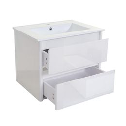 Waschbecken + Unterschrank MCW-B19, Waschbecken Waschtisch Badezimmer, hochglanz 50x60cm ~ wei&szlig;