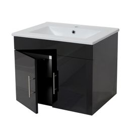 Waschbecken + Unterschrank MCW-D16, Waschbecken Waschtisch, MVG-zertifiziert, hochglanz 60cm ~ schwarz