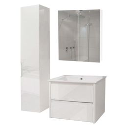 Badezimmerset MCW-B19b, Waschtisch Spiegelschrank H&auml;ngeschrank, hochglanz MVG-zertifiziert ~ wei&szlig;