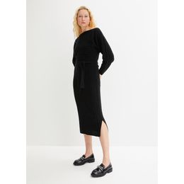 bonprix Strickkleid mit G&uuml;rtel (2-tlg.Set), schwarz