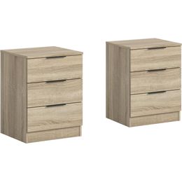 Nachtkommode Home Affaire "Skarde 2 Nachttische, jeweils Breite: 45 cm", sonoma eiche nachbildung, B:45cm H:60cm T:40cm, Spanplatte, Sideboards, Skarde, 2er Set Nachtkommoden, 3 Schubk&auml;sten, Sonoma Eiche NB