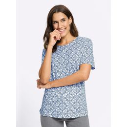 Print-Shirt "Druck-Shirt", Damen, Gr. 54, ecru, jeansblau, bedruckt, 50% Baumwolle, 50% Modal, gemustert, mehrfarbig, Rundhals, Shirts