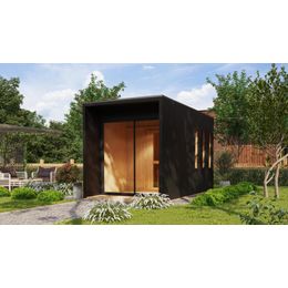 Saunahaus Karibu "Matheo", schwarz, Saunaofen, externe Steuerung, 9 kW, Saunen, Mit 9 kW Ofen und externer Steuerung.