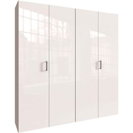 Kleiderschrank wimex "Mugano,in 3 Breiten, 2 Tiefen, viele Farben, Made in Germany", schwarz (front hochglanz lack weiß, korpus saharagrau, griffe schwarz), Schränke, Saharagrau, B/H/T: 160cm x 185cm x 54cm, Ohne Spiegel, Premium, Holzwerkstoff, Kleiderschrank, mit kurzen Griffen aus Metall, B:160cm H:185cm T:54cm