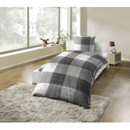 Bettw&auml;sche Kinzler "Mikrofaser Fleece", grau, B/L: 135cm x 200cm, 1 Stk., 1 Stk., Polyester, B/L: 80cm x 80cm, 2 Stk., Polyester, Obermaterial: 100% Polyester, Bettw&auml;sche, Bettw&auml;sche, besonders weich, verschiedene Karo Muster