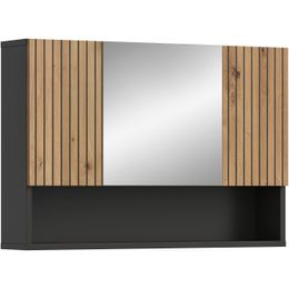 Spiegelschrank Welltime "MANI, Spiegeltür, 1 offenes Fach, 3 Türen", basalt nachbildung, artisan oak nachbildung, B:80cm H:55cm T:17cm, FSC-zertifizierter Holzwerkstoff, Schränke, Spiegelschrank, Spiegelschrank, Bad-Spiegel, Badezimmerspiegel, Spiegel, Bad