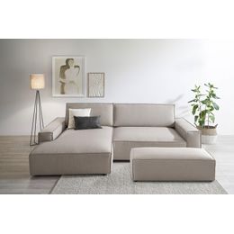 Polsterecke Home Affaire "SHERWOOD XXL tief, L-Form, Schlaffunktion, Bigsofa, Cord, Leinenoptik", beige (hellbeige), B:284cm H:90cm T:135cm, 100% Polyester, Sofas, Hocker stellbar zum Schlafsofa (Krokodilverbinder), tiefe Sitzfl&auml;che